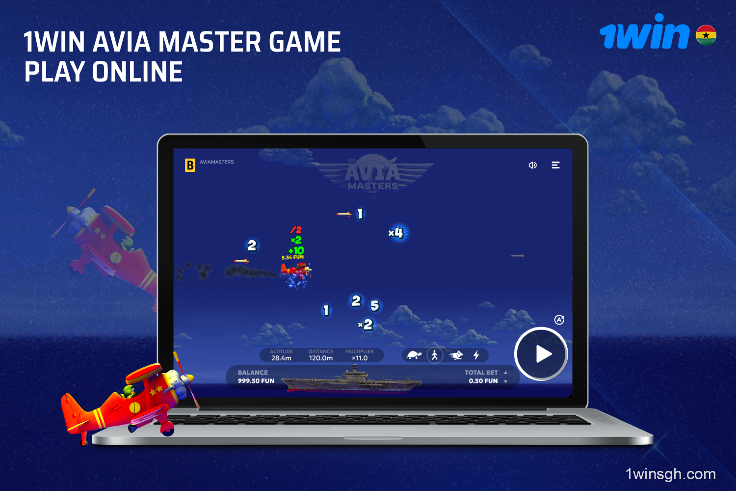 Avia Masters 1win Ghana – Play the Flight Game with Bonus 7,150 GHS